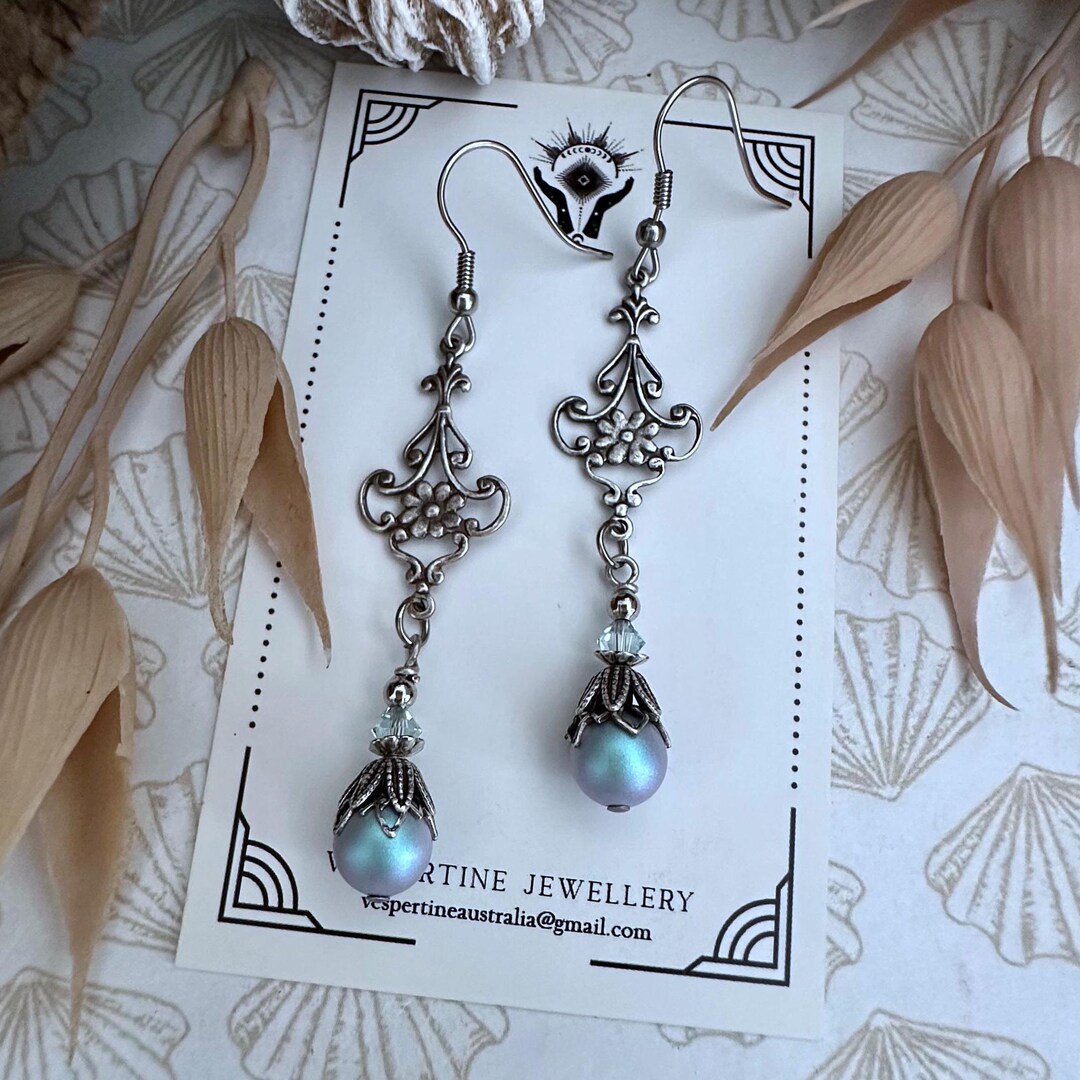 Swarovski Iridescent Blue Pearl Vintage Style Victorian Vintage Drop ...