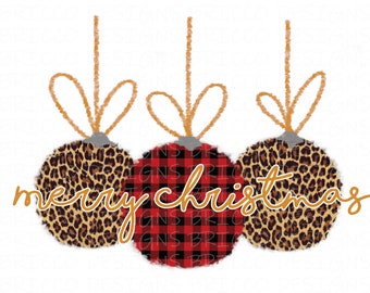 Merry Christmas Leopard and Red Buffalo Plaid Sublimation Design - Etsy