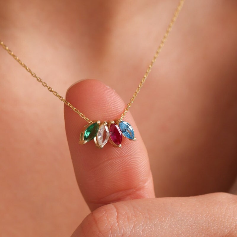 14k Gold Birthstone Necklace - Etsy