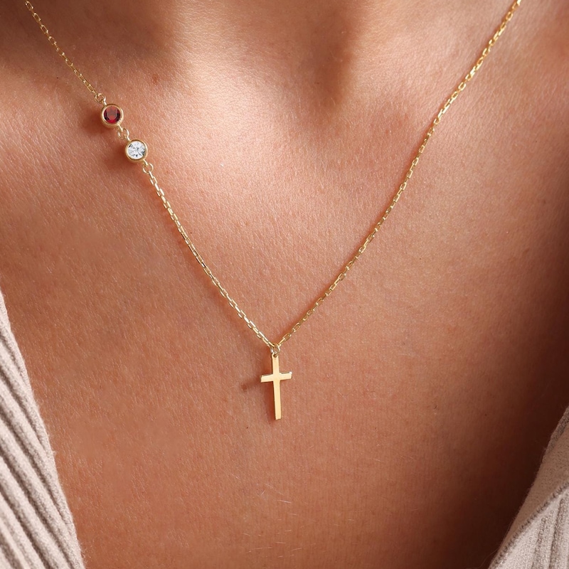 Dainty Cross and Birthstone - Etsy