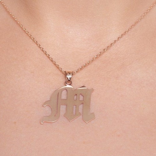 Gothic Initial Necklace Initial Necklace Old English - Etsy