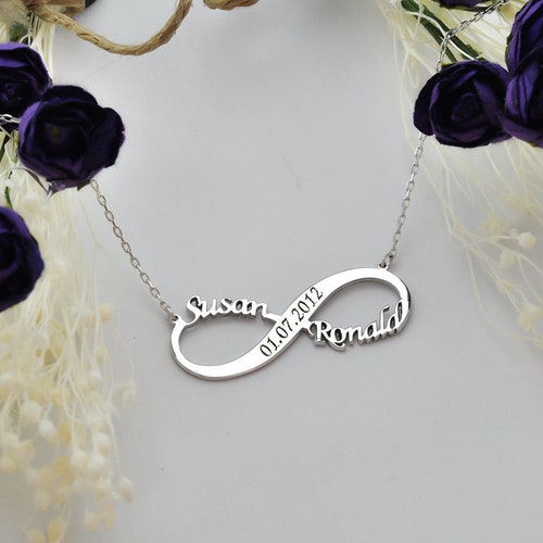Personalized Infinity Necklace Date Infinity Necklace Name | Etsy