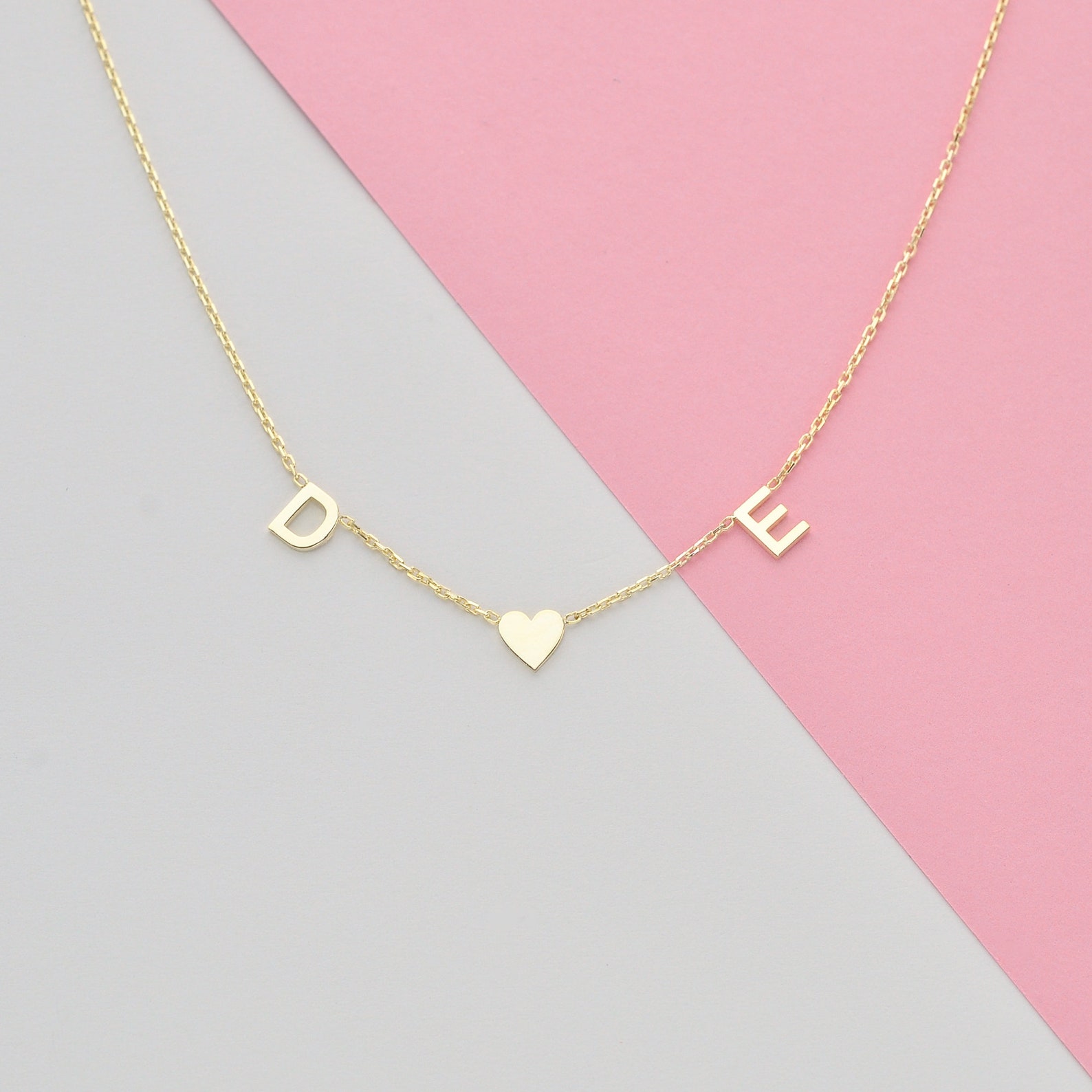 14k Solid Gold Initial Necklace Name Necklace Personalized | Etsy