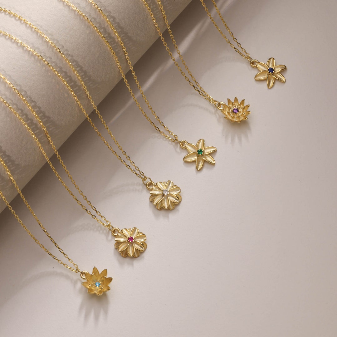 Birth Flower Necklace: Personalized Sterling Silver, Birthstone Jewelry ...
