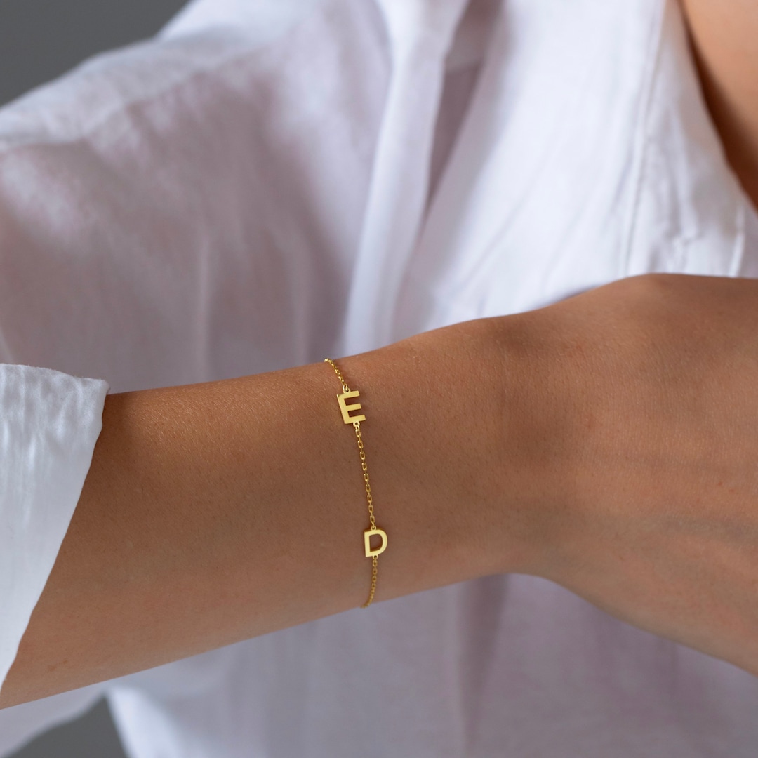 14k Gold Initial Bracelet, Letter Bracelet, Personalized Jewelry ...
