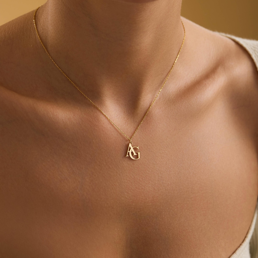 Double Initial Necklace, Personalized Couple Letter Necklace ...