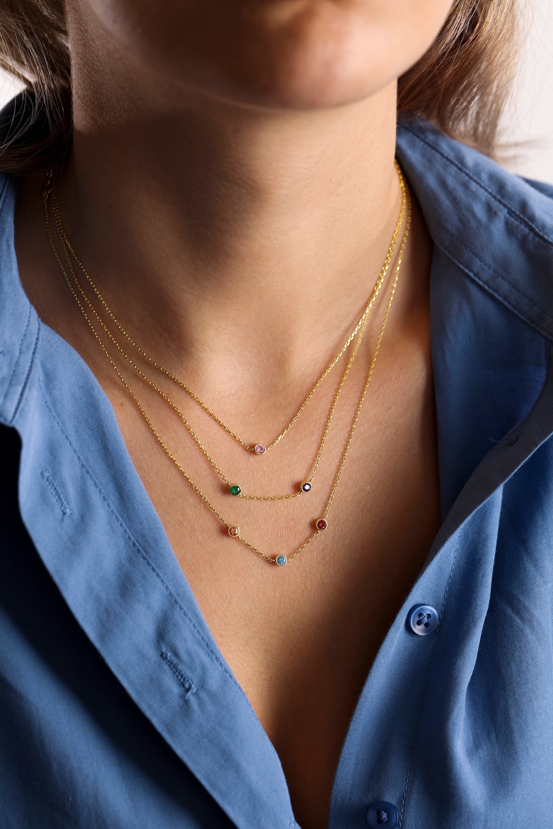 Birthstone Necklace , 14k Gold Birthstone Necklace , Family Birthstone ...