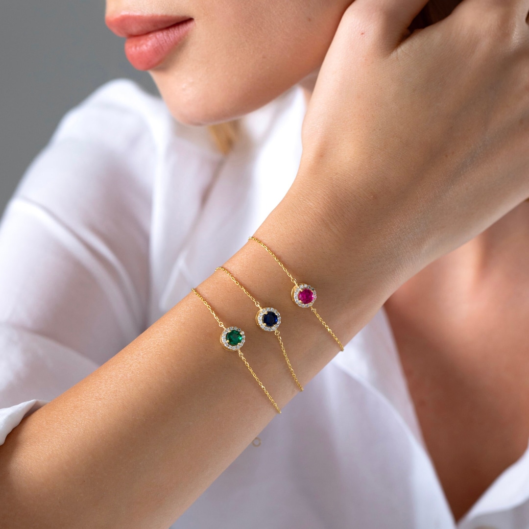 14k Gold Birthstone Bracelet,birthstone Jewelry , Birthday Gift ...