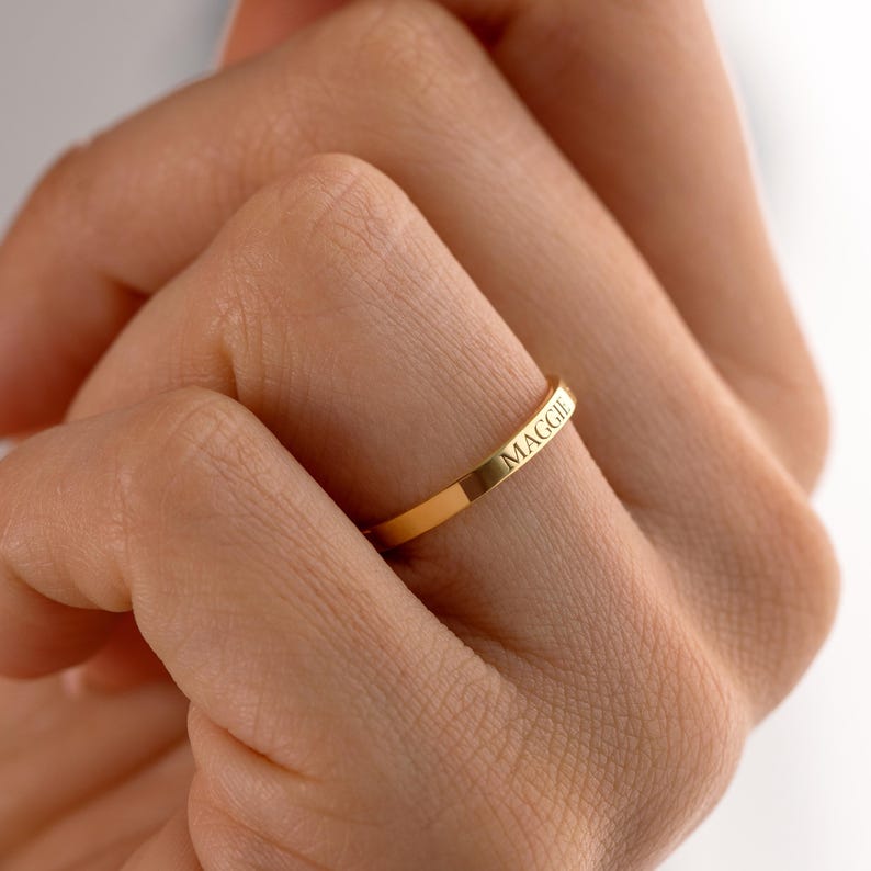 Custom Thin Band Name Ring , Engraved Personalized Ring , Minimal ...