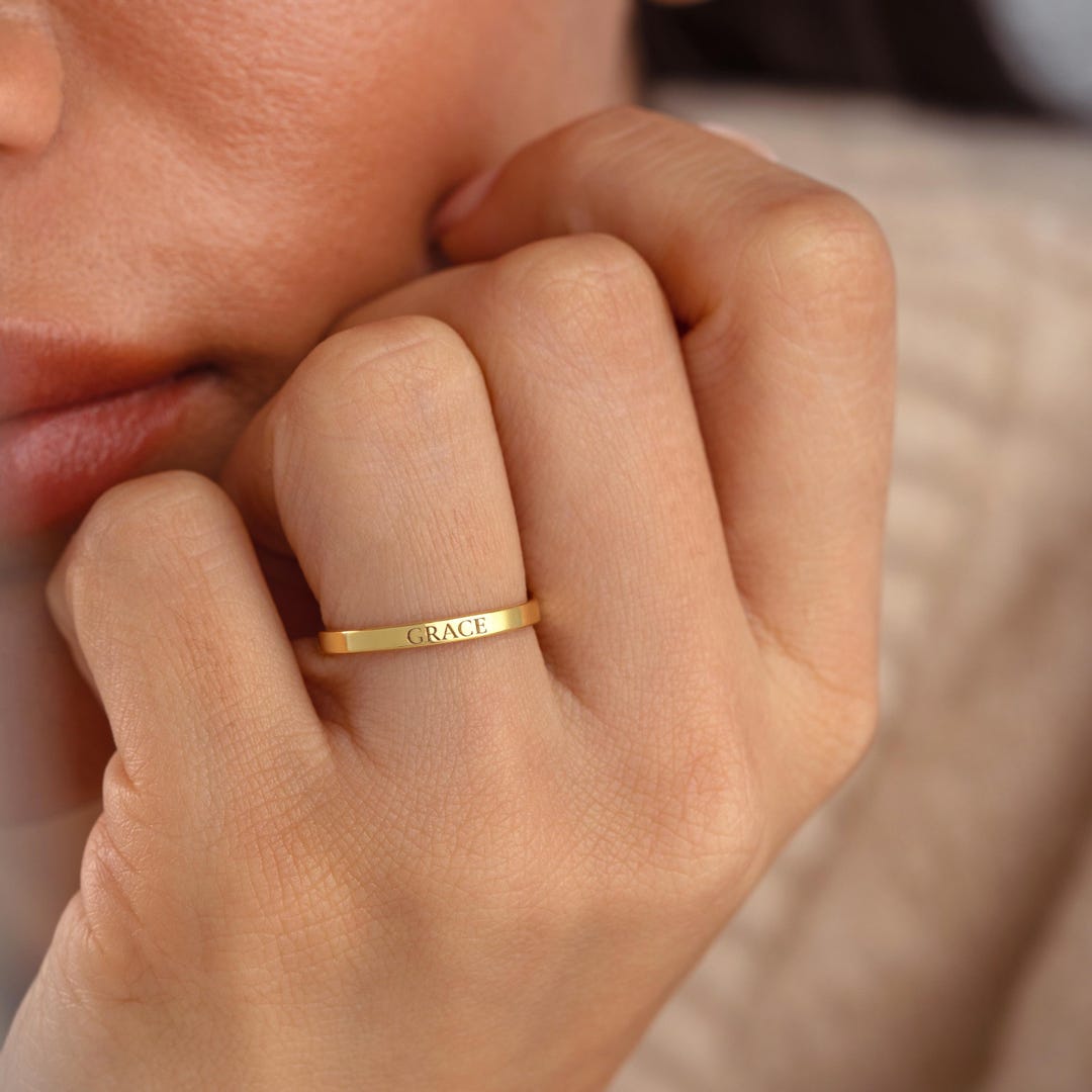Custom Thin Band Name Ring , Engraved Personalized Ring , Minimal ...