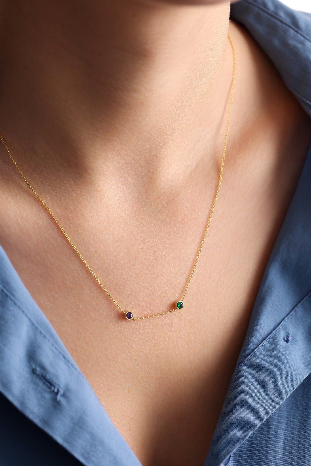 Birthstone Necklace , 14k Gold Birthstone Necklace , Family Birthstone ...