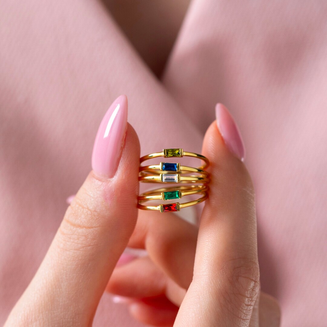 Gold Birthstone Ring , Stackable Gemstone Ring, Personalized Rings ...