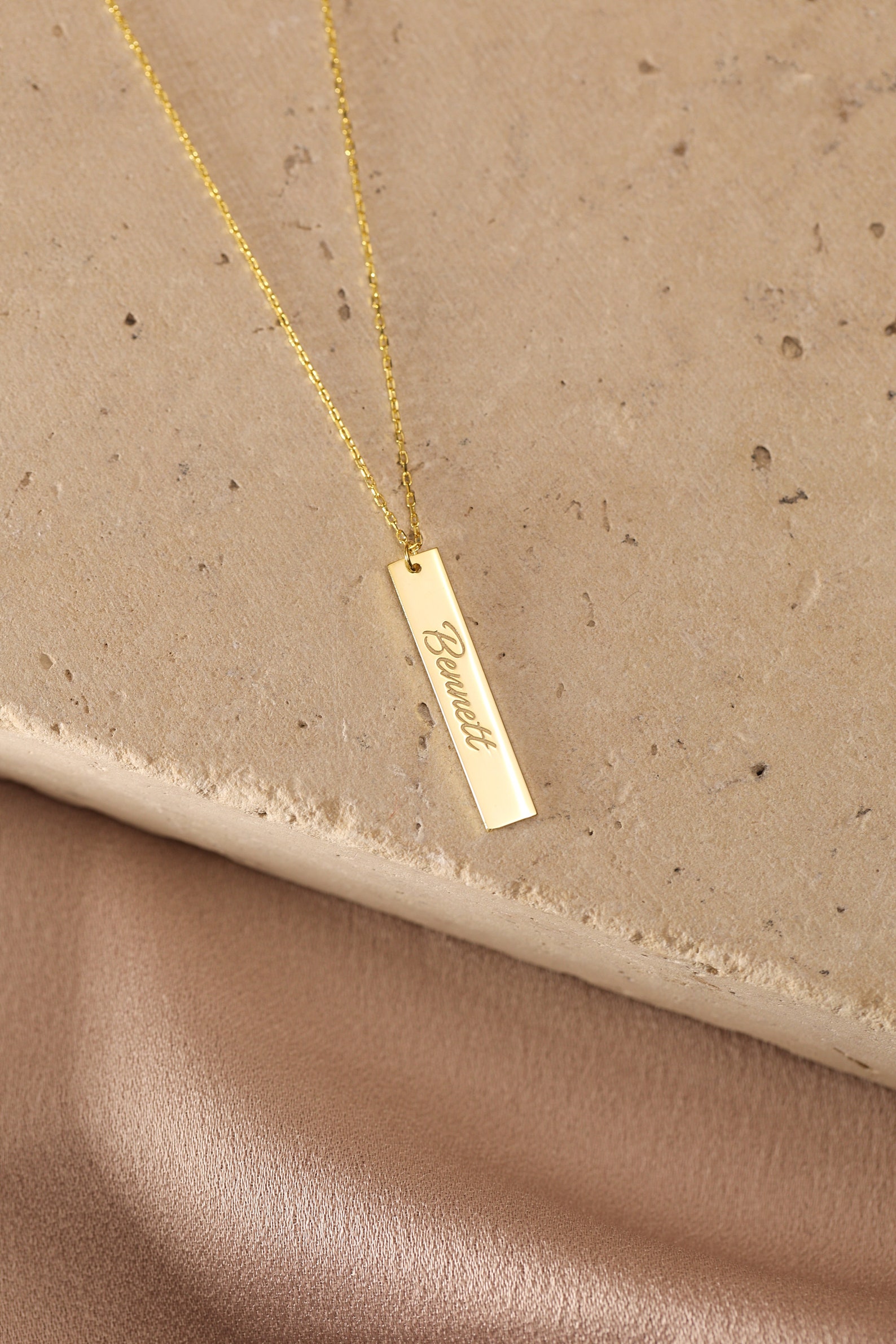14K Solid Gold Bar Necklace Name Bar Necklace Custom Bar - Etsy