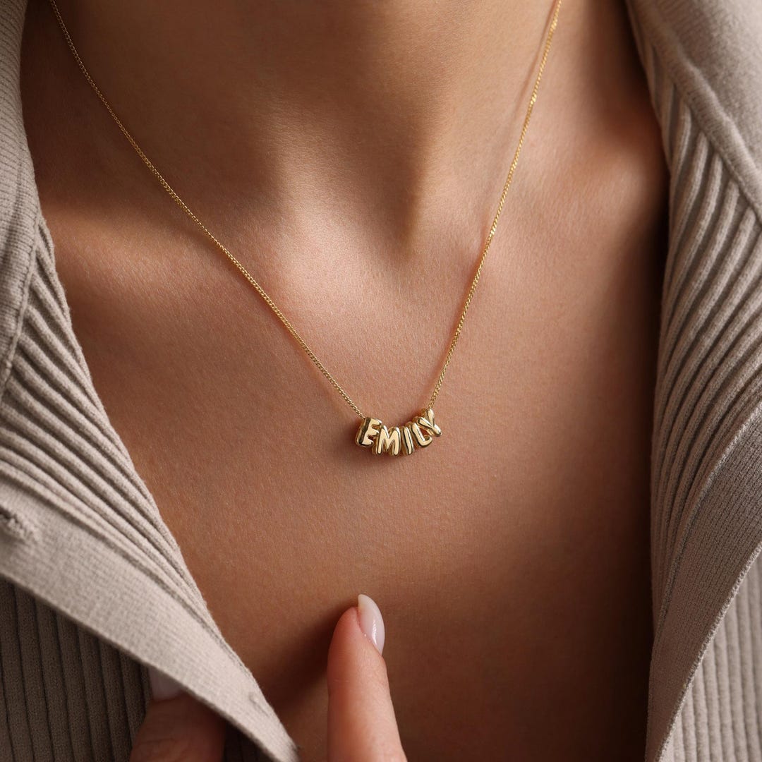Personalized Balloon Initial Name Necklace, Mini Name Necklace, Minimalist Necklace ...