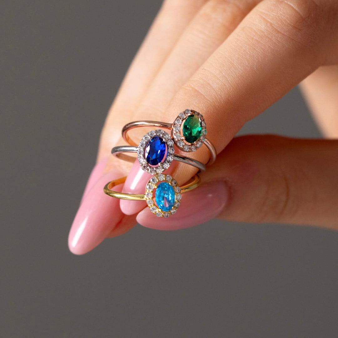 Oval Birthstone Ring , Stackable Gemstone Ring, Personalized Rings ...