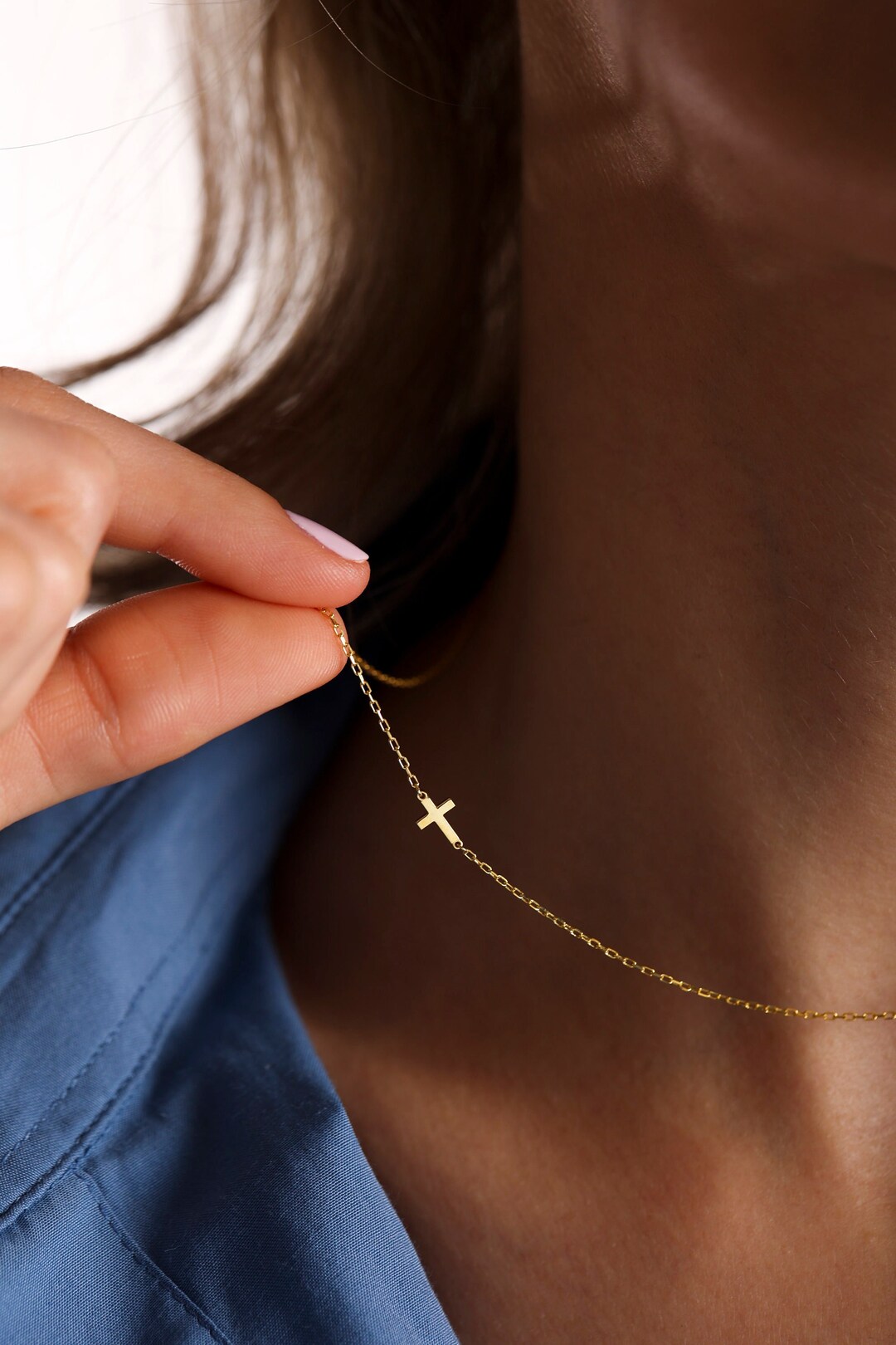 14k Solid Gold Sideways Cross Necklace , Gold Cross Necklace ...