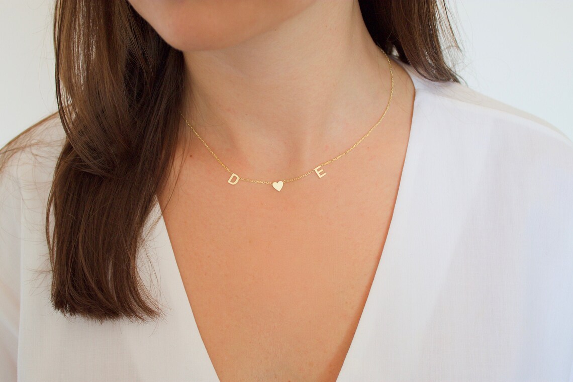 14k Solid Gold Initial Necklace Name Necklace Personalized | Etsy