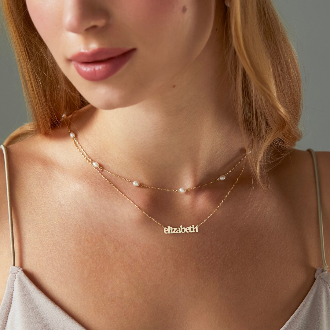 14k Solid Gold Name Necklace , Personalized Name Necklace , Gold Name ...