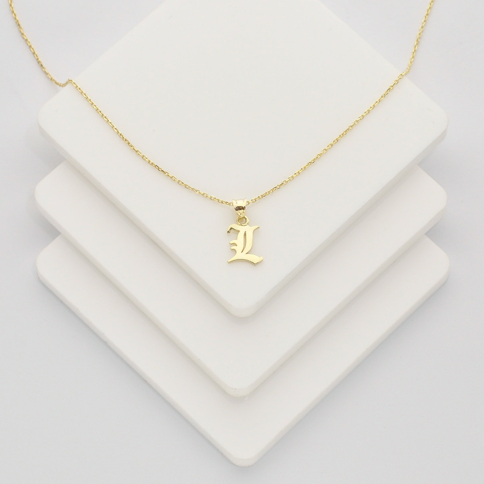 Gothic Initial Necklace Initial Necklace Old English - Etsy