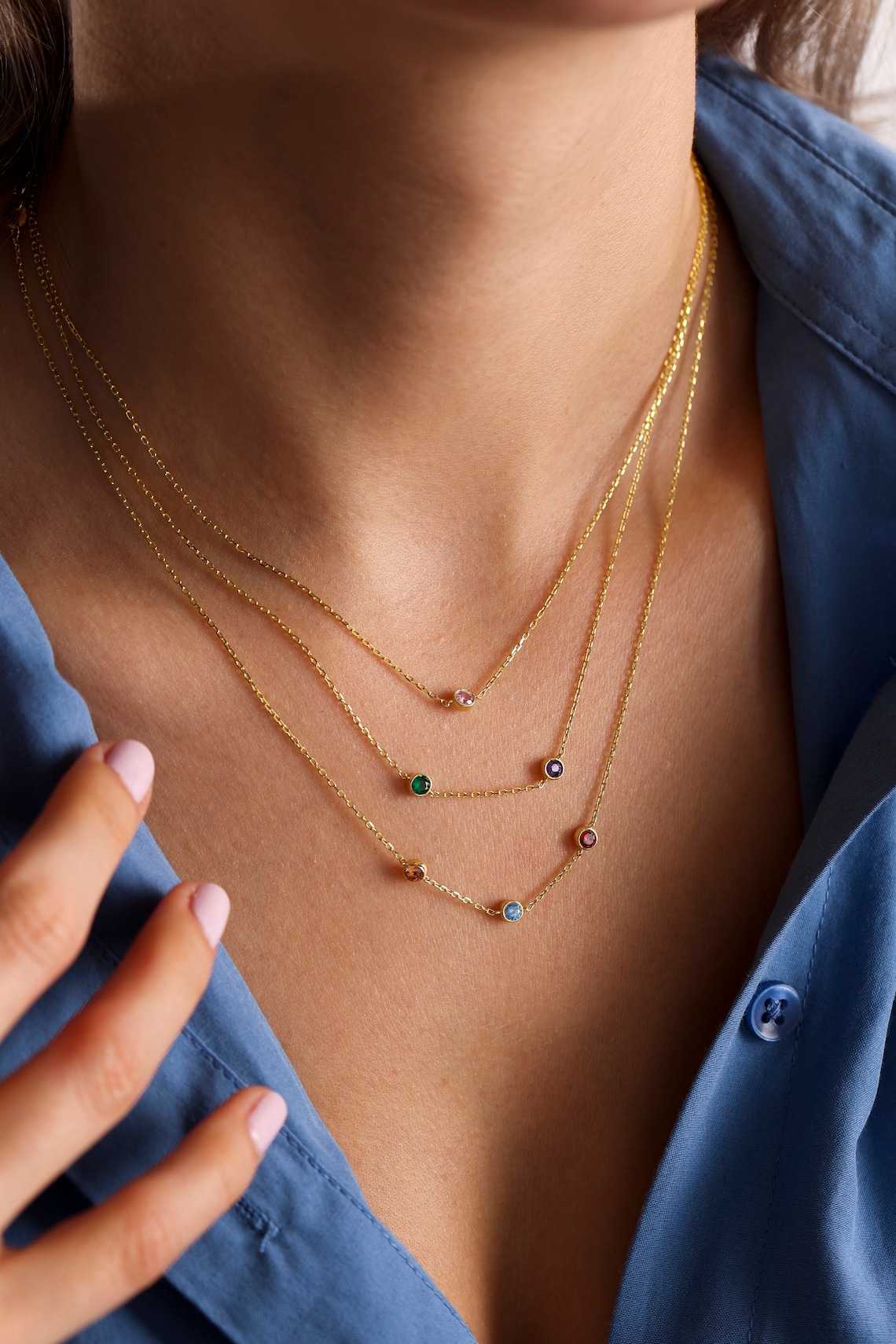 Birthstone Necklace 14k Gold Birthstone Necklace Family - Etsy