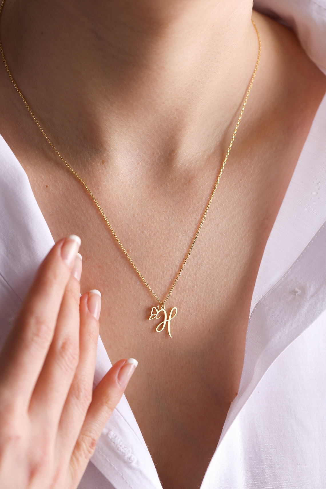 14k Gold Initial Necklace With Butterfly Initial Necklace - Etsy