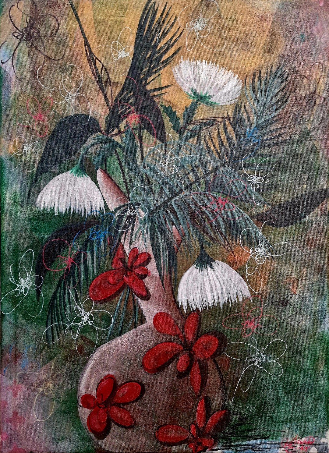 Abstract Flower Pot | Handmade Painting |abstract Floral Design Artwork ...