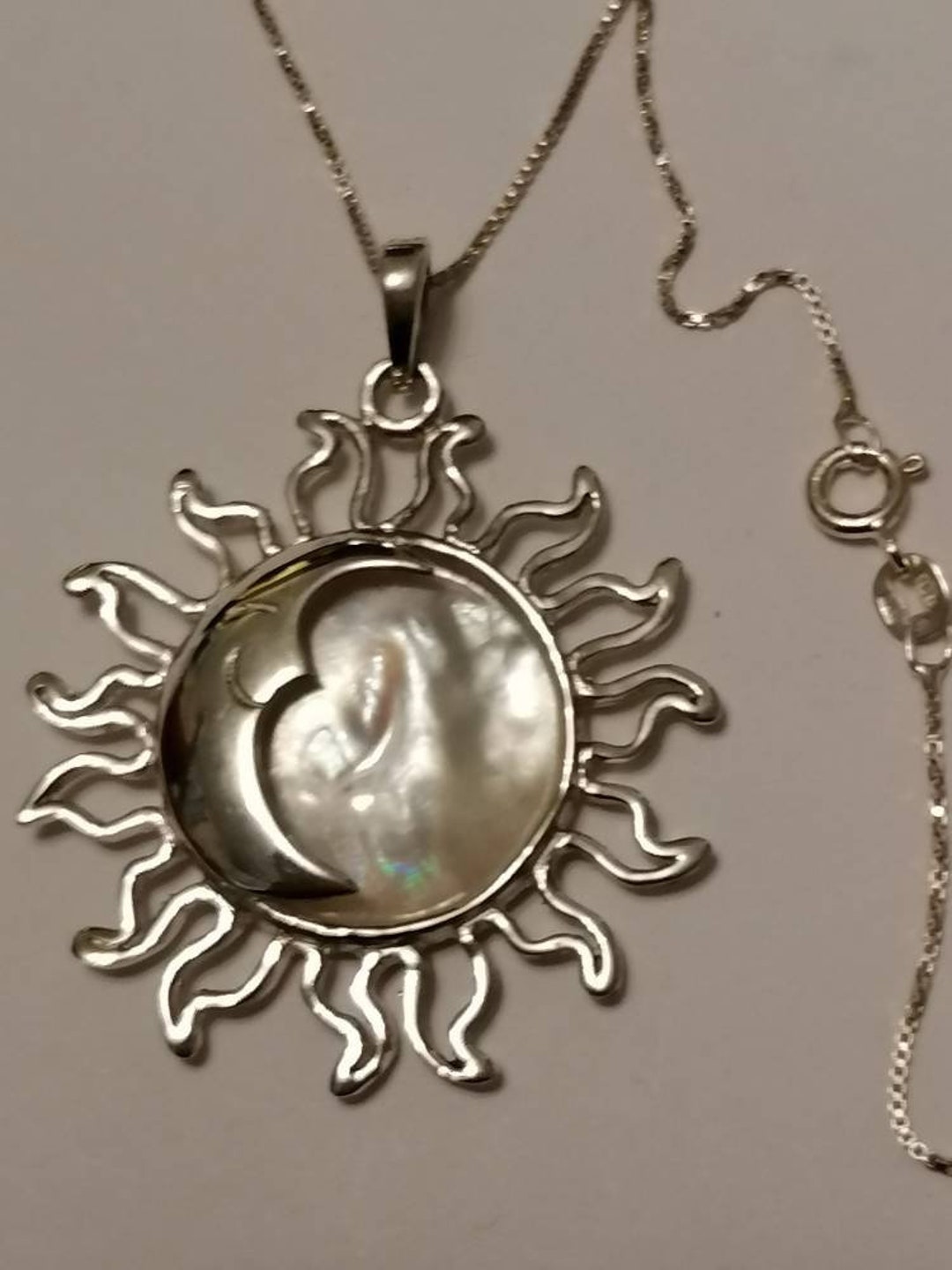 Mother of Pearl Sun and Moon Set in Solid Silver Unusual Peice of ...