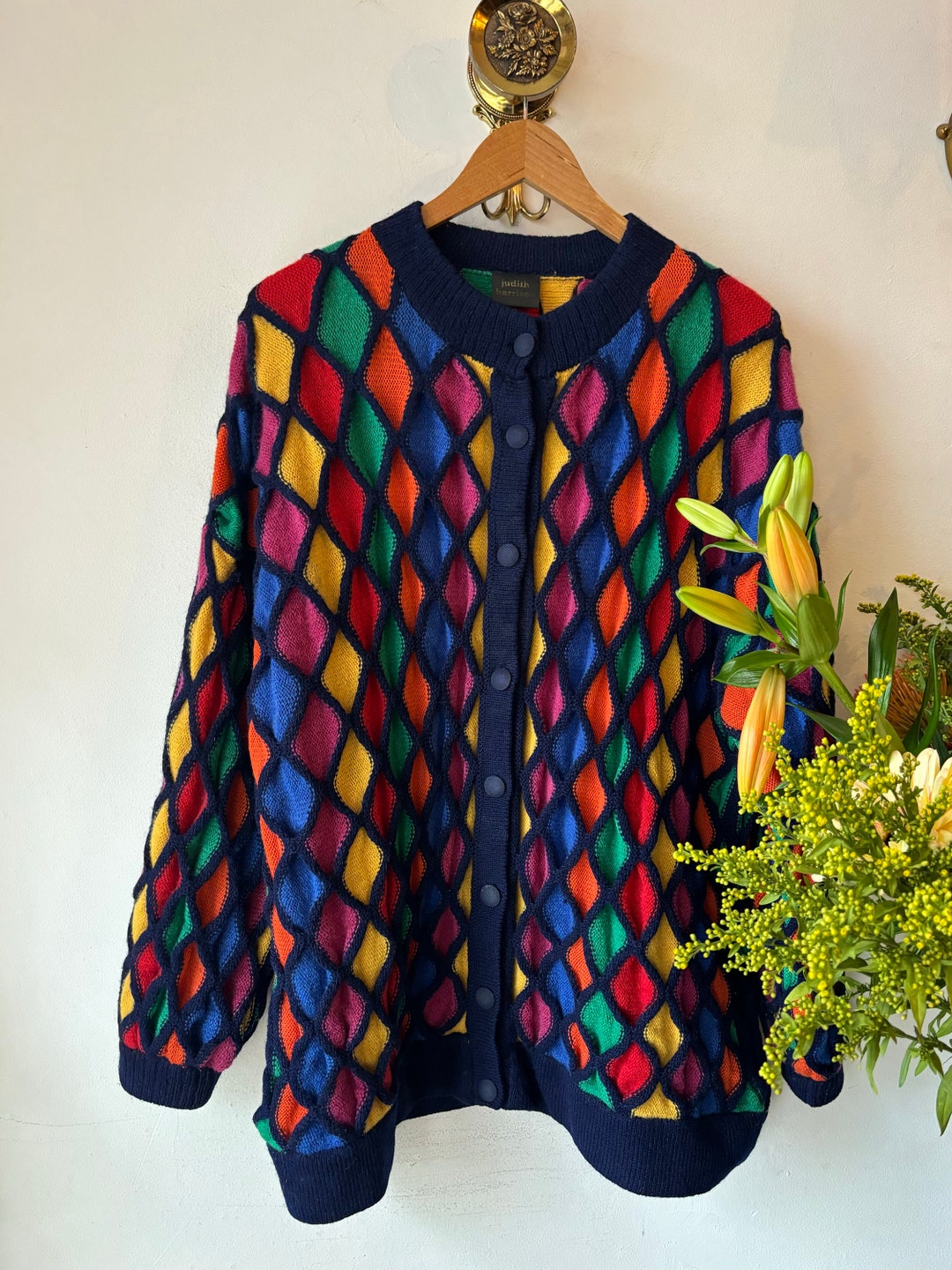 Vintage Judith Harrison Multi Color Cardigan - Etsy
