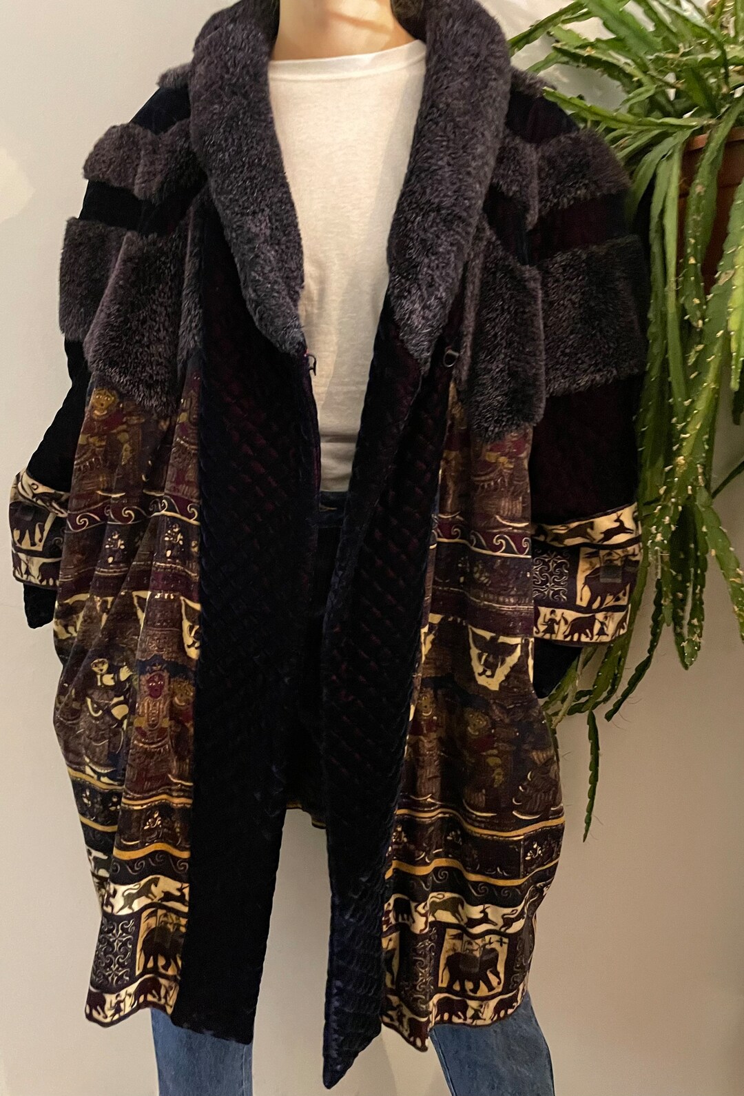 Vintage 1980s Velvet Faux Fur Statement Coat - Etsy