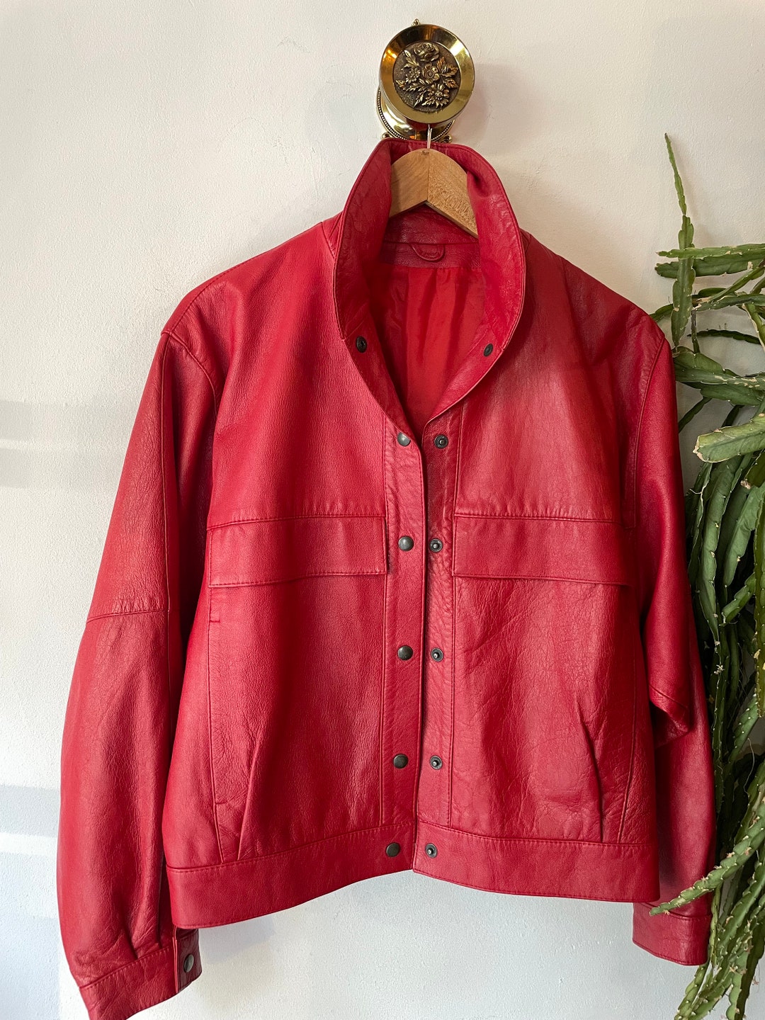 Vintage 1980s Red Leather Jacket - Etsy