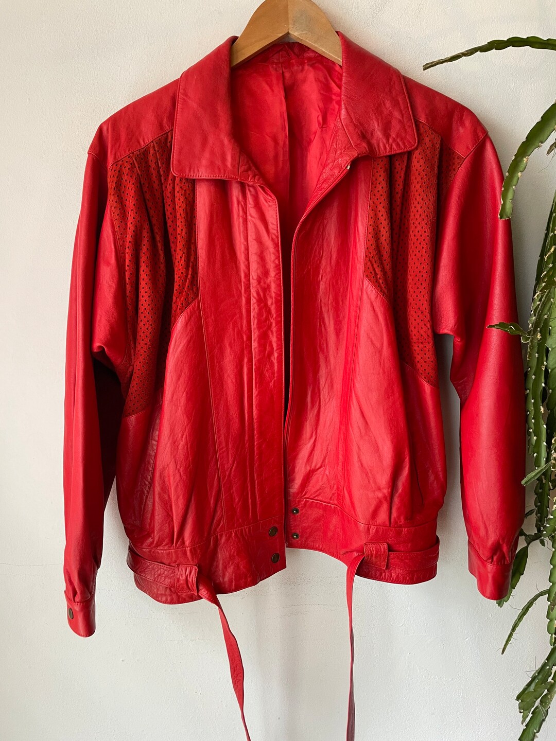 Vintage 80s Red Leather Statement Jacket - Etsy