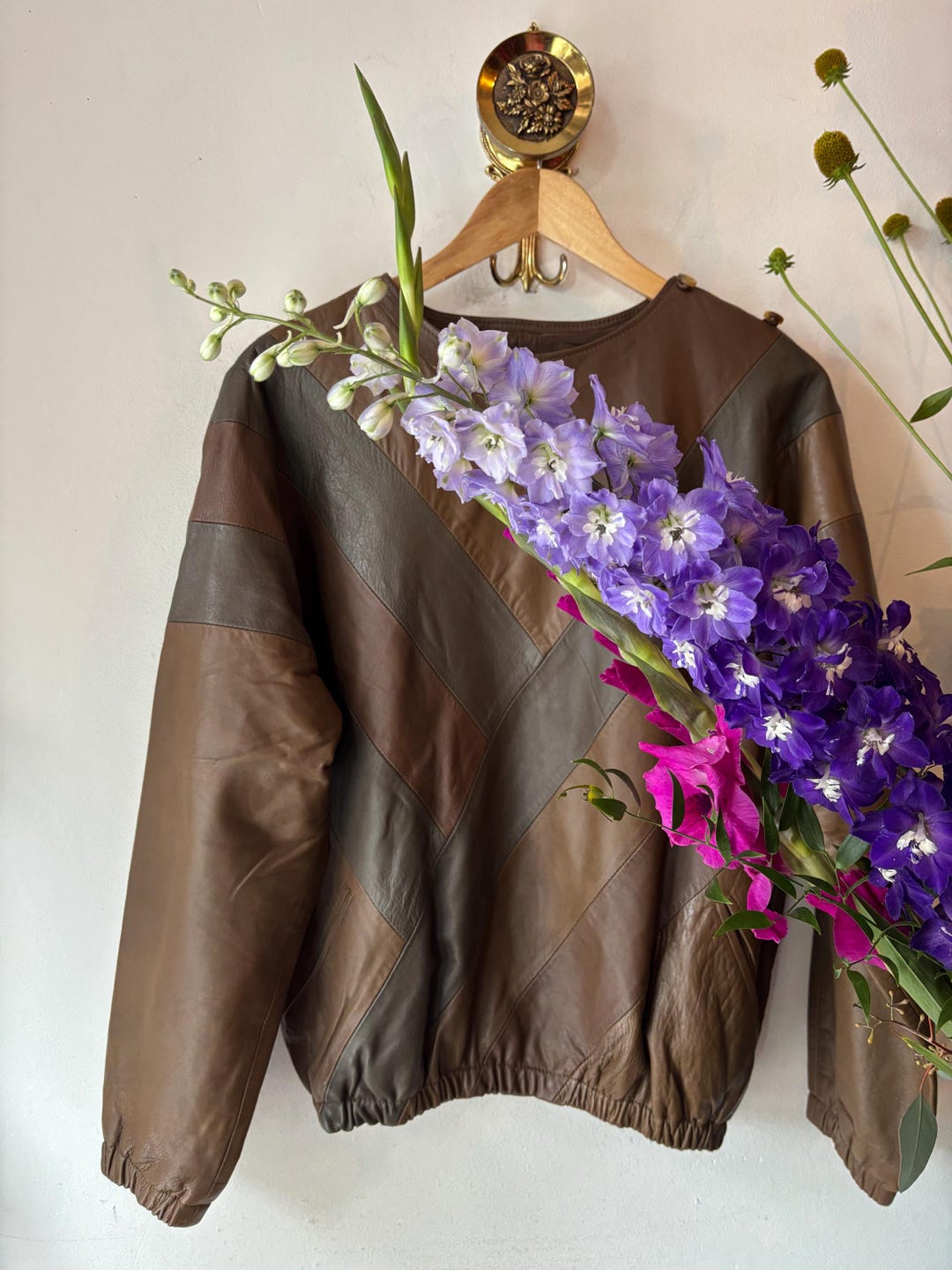Vintage 80s Leather Patchwork Sweater With Pockets - Etsy