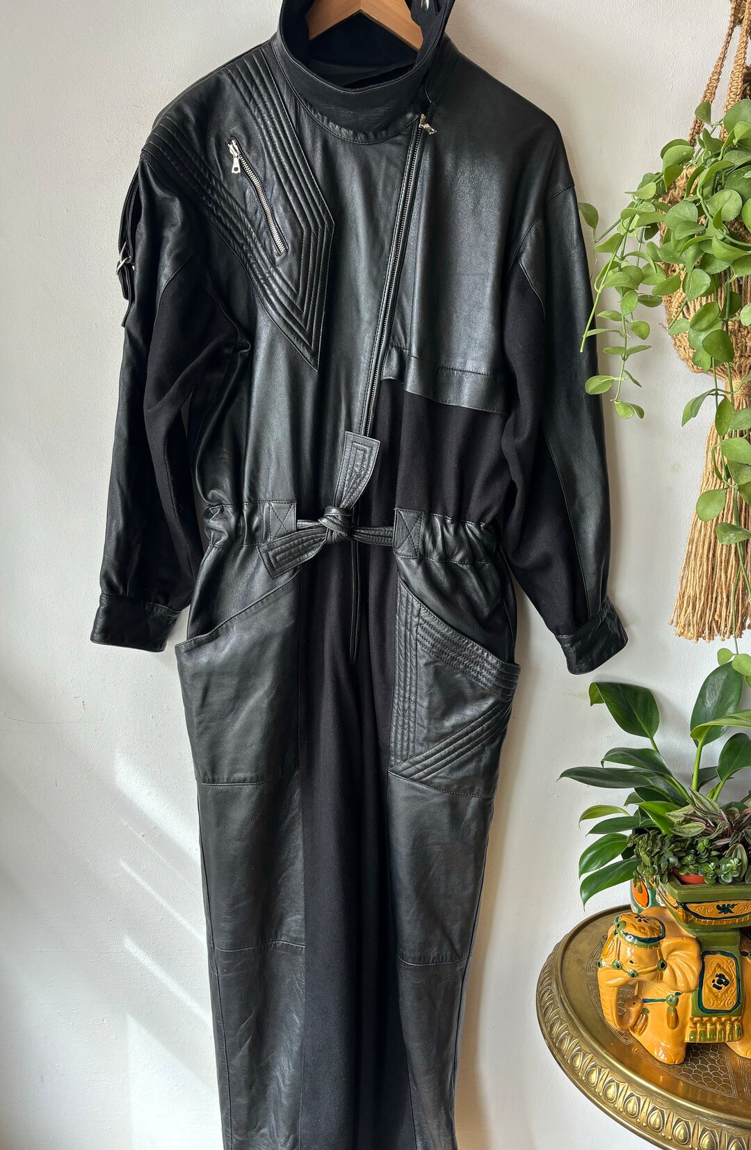 Vintage 1980s Black Leather Wool Boiler Suit - Etsy