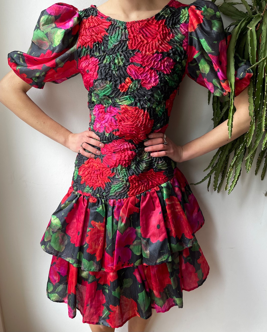 Vintage 80s Flower Sangria Party Dress - Etsy