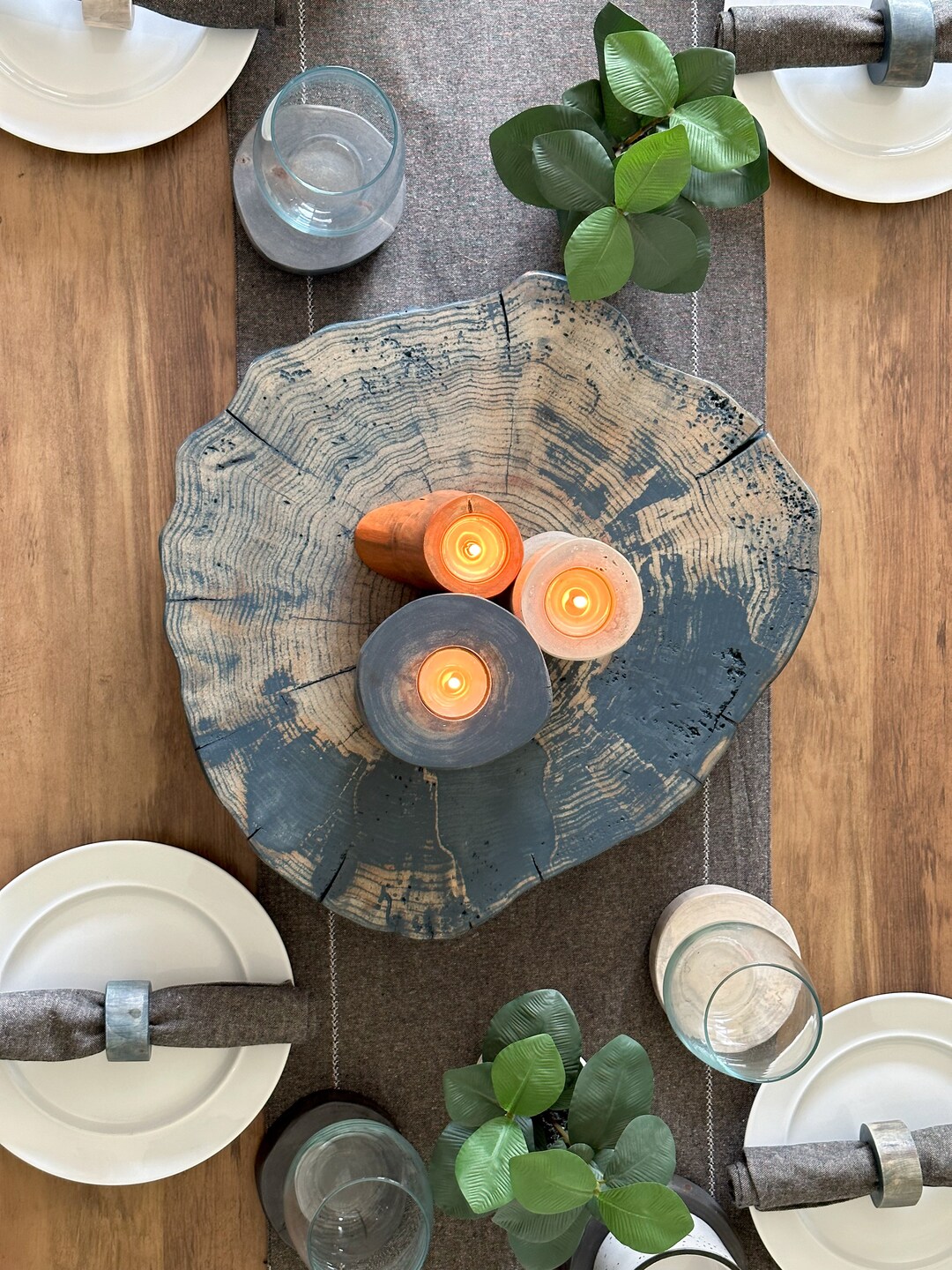 Rustic Blue Lazy Susan Turntable Made From Our Fallen Trees - Etsy