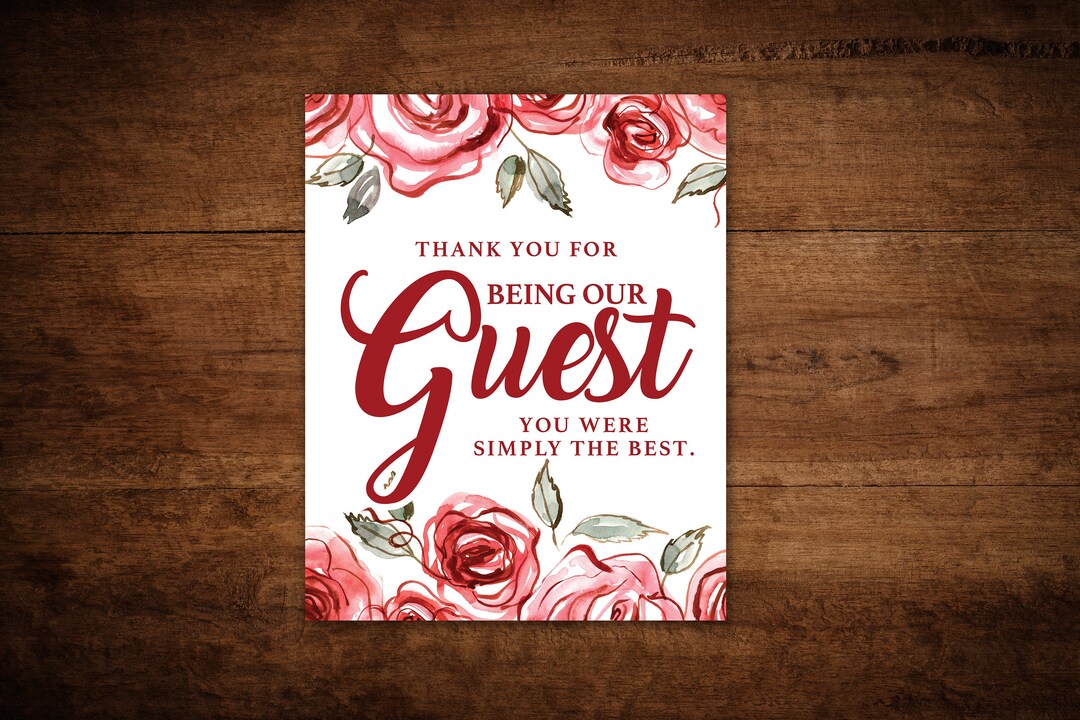 Thank You for Being Our Guest Printable Sign Instant Download 8x10 - Etsy