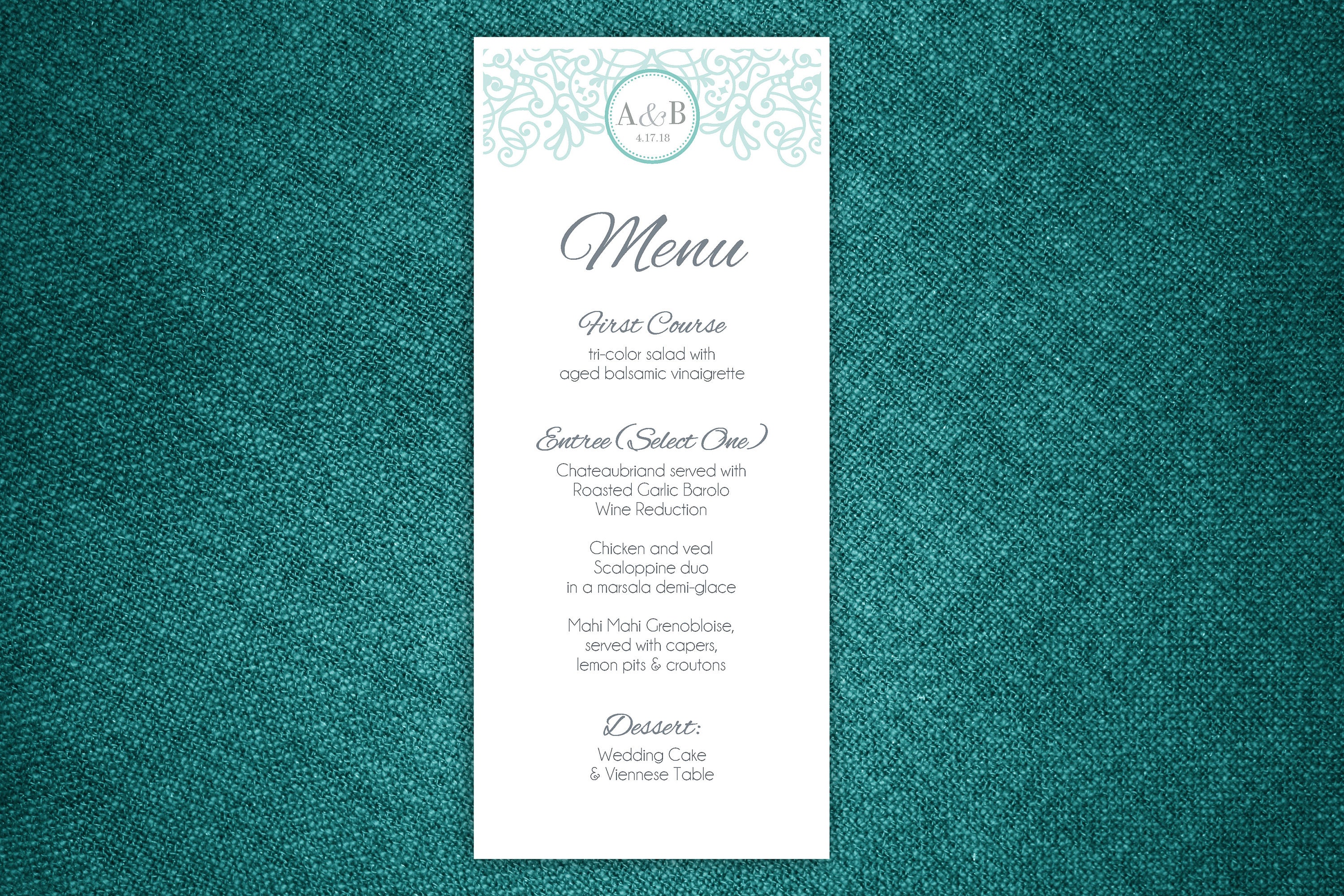 Wedding & Party Teal Menu DIY Printable Instant Download - Etsy