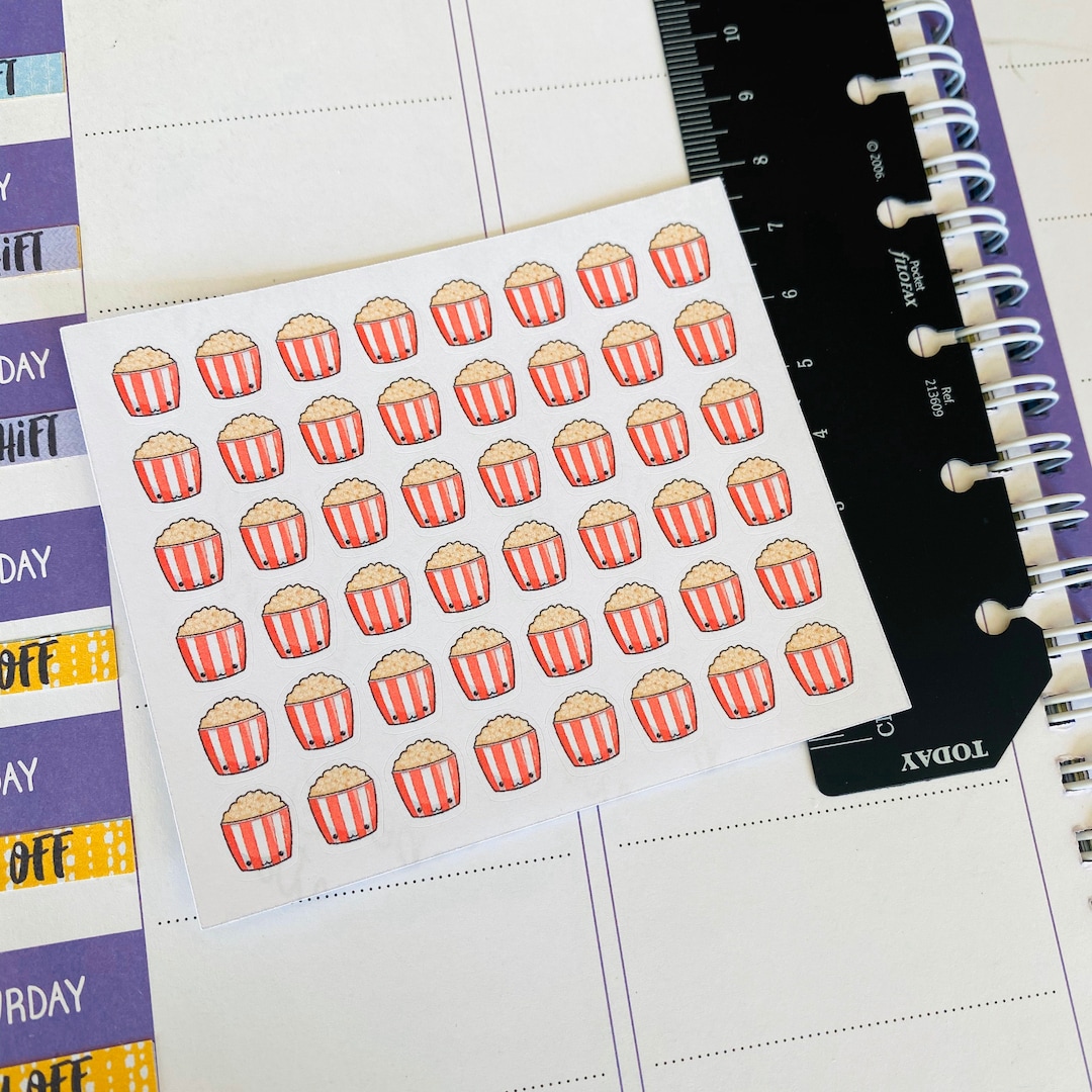 Kawaii Popcorn Planner Stickers: Movie Night Snack Doodle (48 Pcs) - Etsy