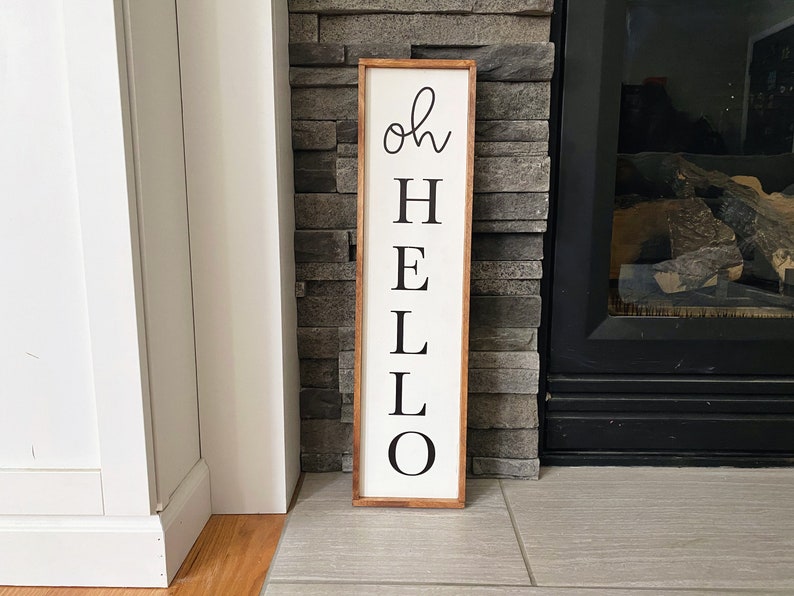 Gray Oh Hello Vertical Entryway Farmhouse Sign - Etsy