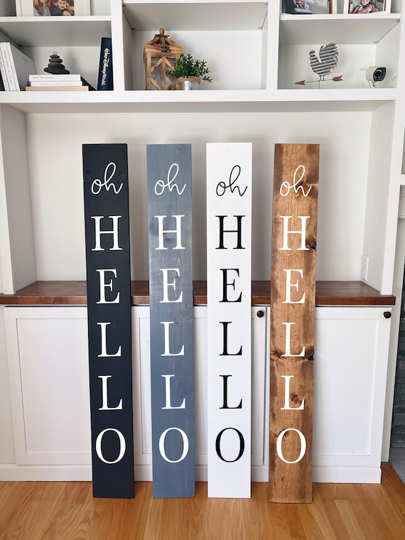 Oh Hello Vertical Welcome Sign Entryway Sign Front Porch - Etsy