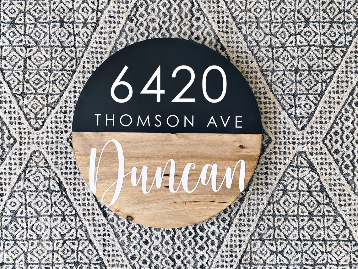 Circle Address Sign | Wooden Address Plaque | House Numbers | Front ...
