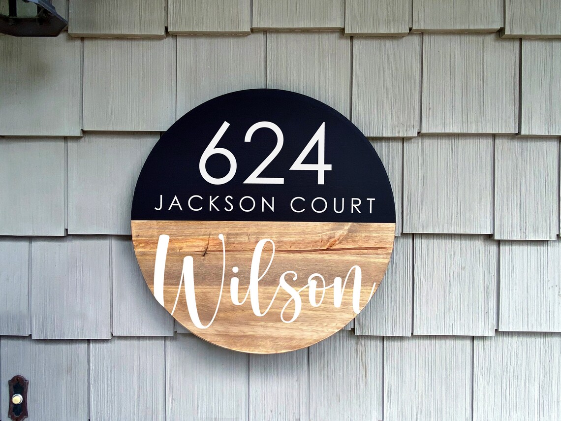 Circle Address Sign Wooden Address Plaque House Numbers - Etsy