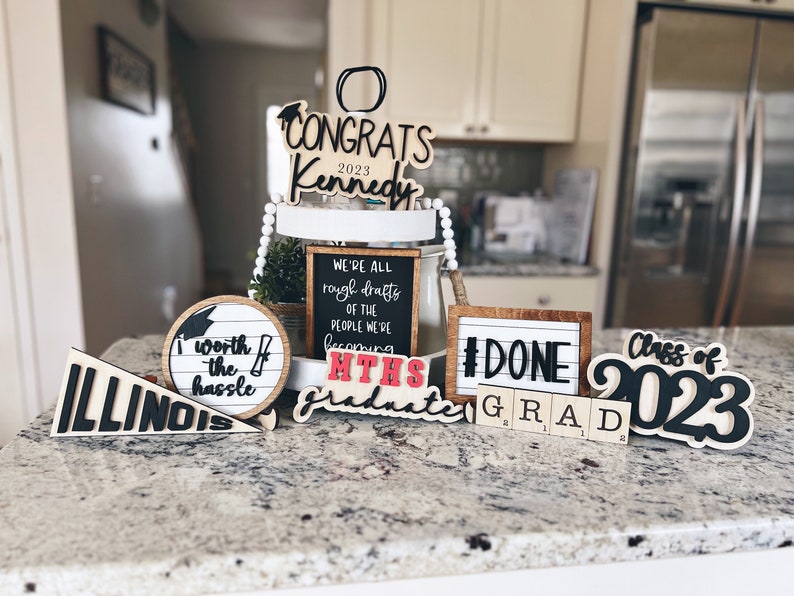 Graduation Centerpiece Personalized tiered Tray Decor Set - Etsy