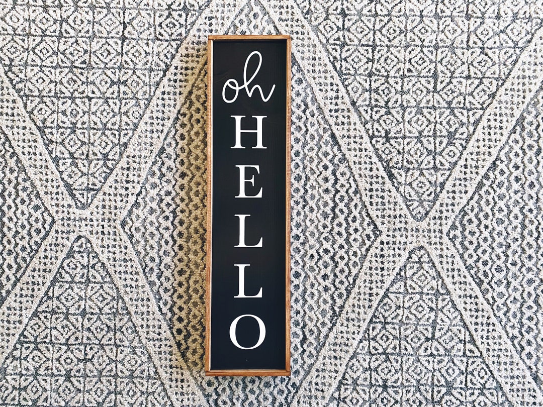 Black Oh Hello Small Welcome Sign | Entryway Spring Decor | Mini ...