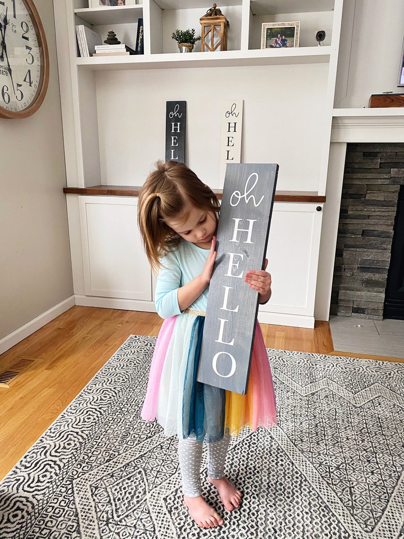 Oh Hello Small Welcome Sign | Entryway Spring Decor | Mini Vertical ...