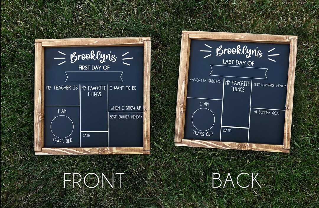 First Day of School Chalkboard Personalized Framed Double Sided First ...