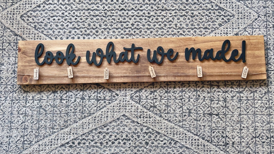 Kids Artwork Display | Look What We Made Sign With Personalized Clips ...