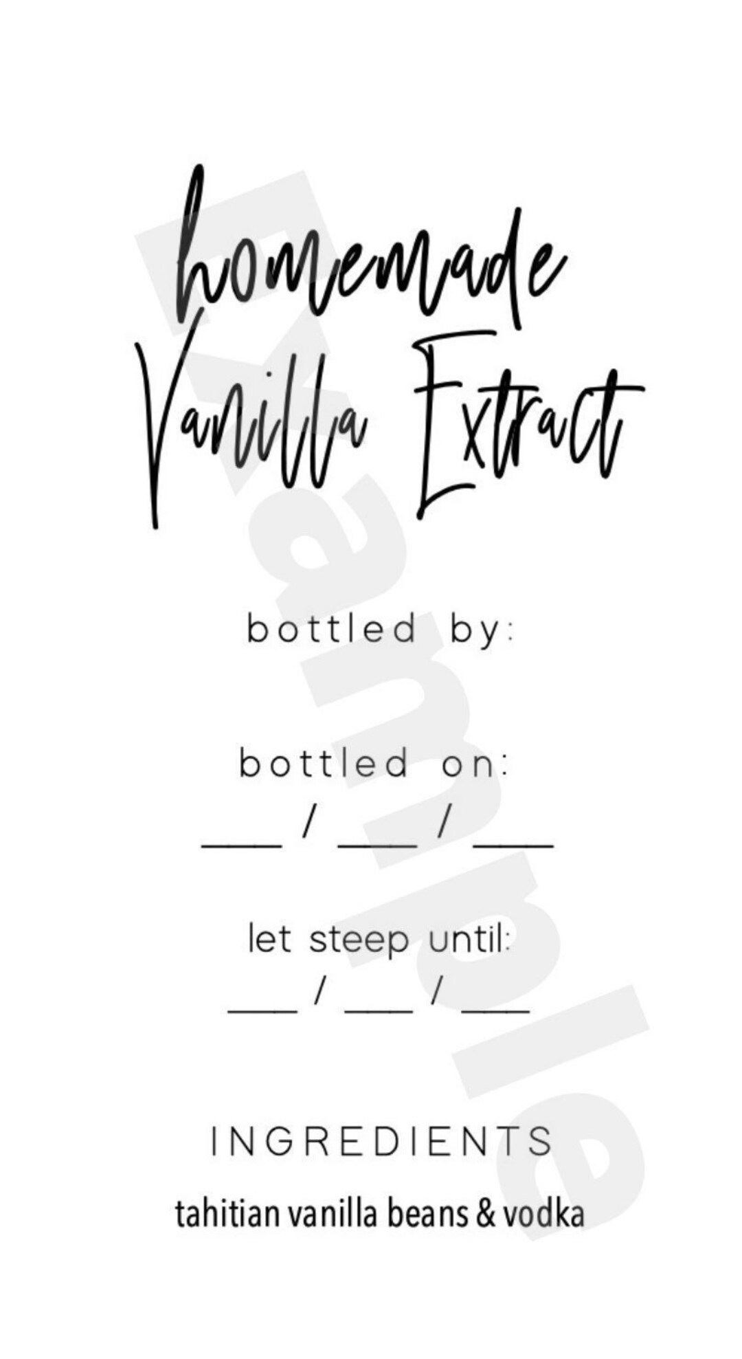 Script Homemade Vanilla Extract Labels | Kitchen Cooking Label | Pantry ...