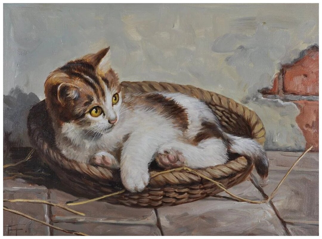 Adorable Kitten in a Basket by Hans Fenger 1893 1980 - Etsy.de