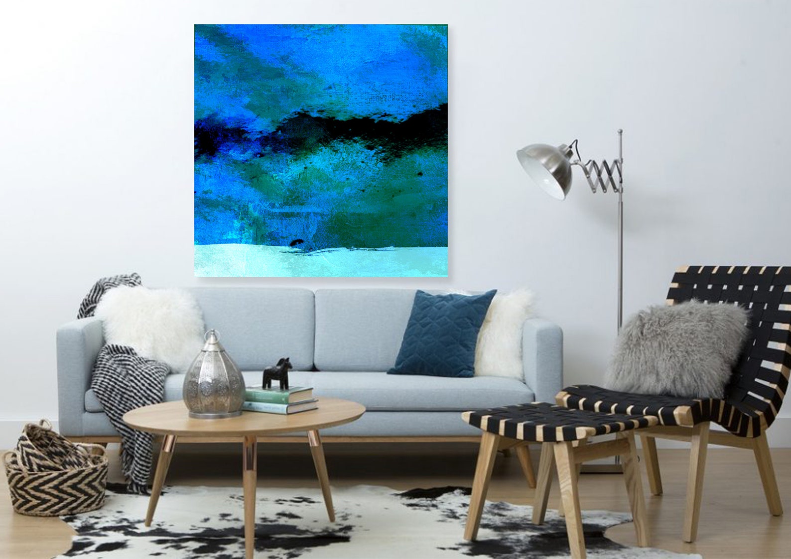 Living Room Painting Abstract Oil Painting Canvas Black Blue Navy Wall ...
